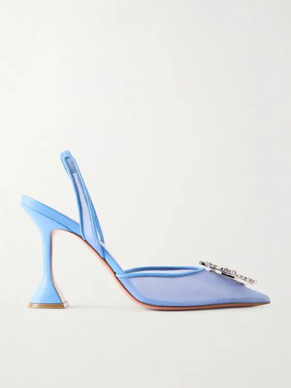 Amina Muaddi Begum Crystal-embellished Mesh Slingback Pumps - Blue