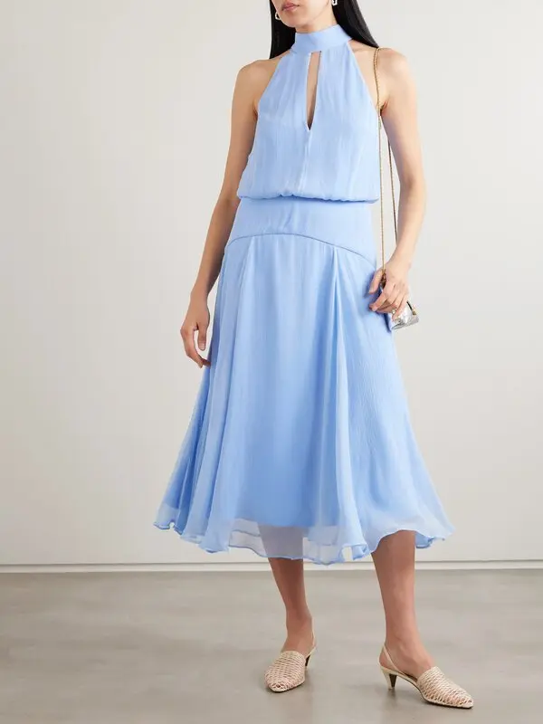 Staud Camryn Cutout Crepon Midi Dress - Blue