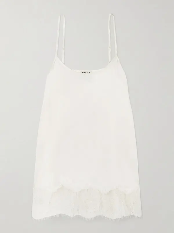 Staud Chloe Lace-trimmed Silk-blend Satin Camisole - Neutrals