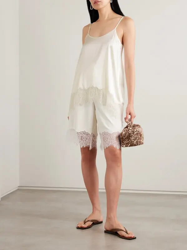 Staud Chloe Lace-trimmed Silk-blend Satin Camisole - Neutrals