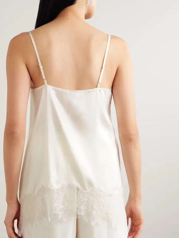 Staud Chloe Lace-trimmed Silk-blend Satin Camisole - Neutrals
