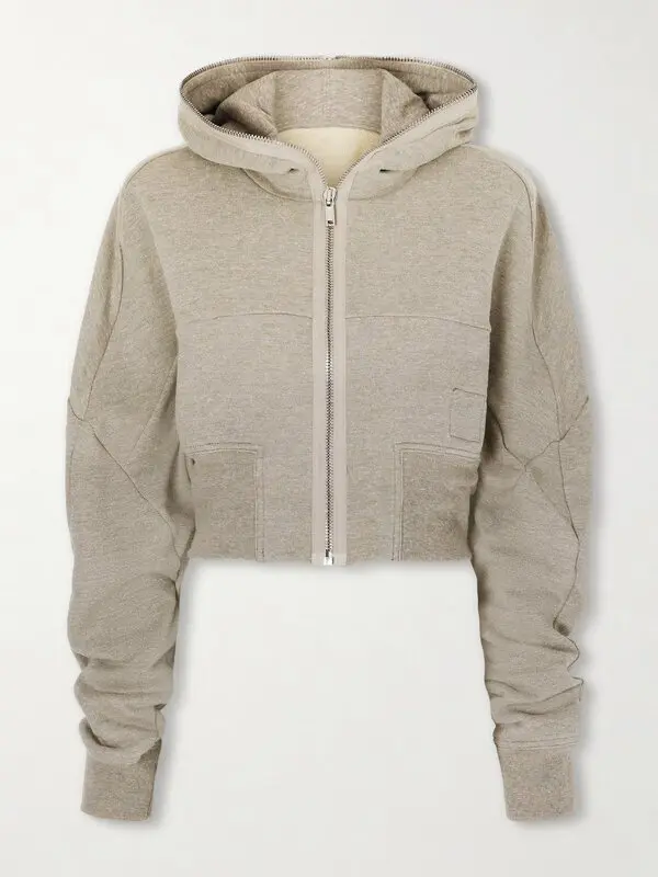 Rick Owens Cropped Paneled Organic Cotton-blend Jersey Hoodie - Gray