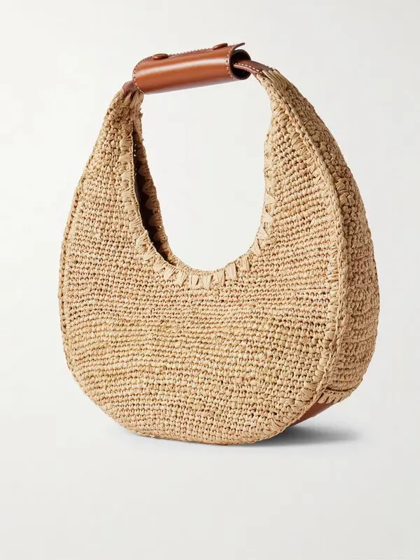 Staud Moon Raffia Tote With Leather Trims