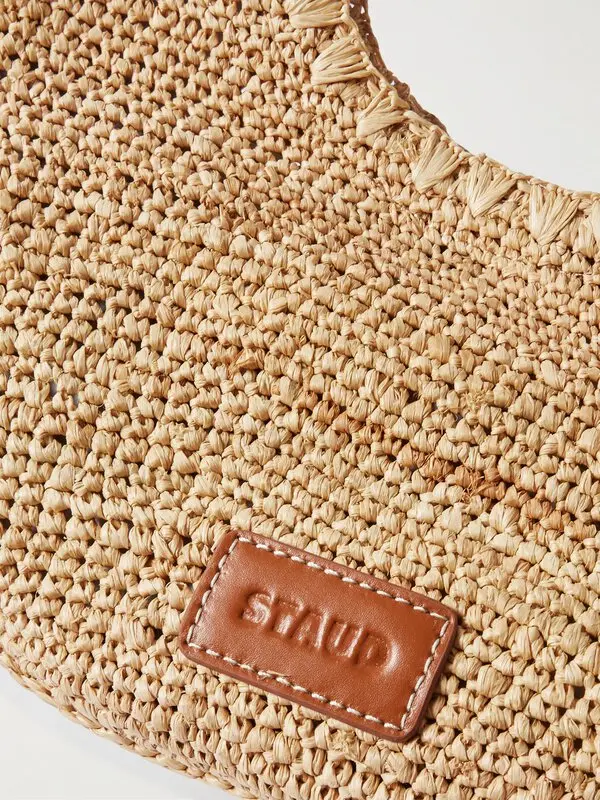 Staud Moon Raffia Tote With Leather Trims