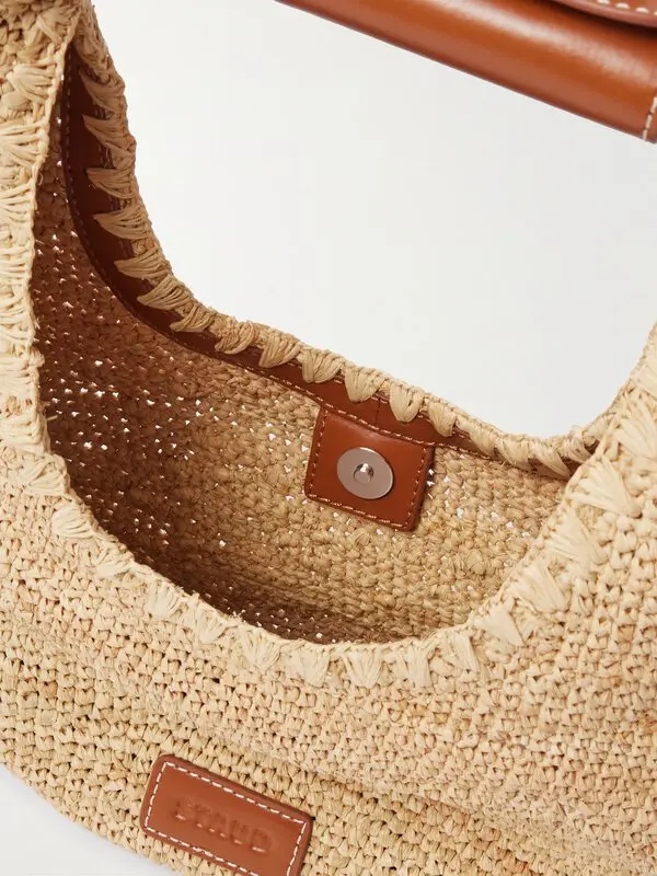 Staud Moon Raffia Tote With Leather Trims