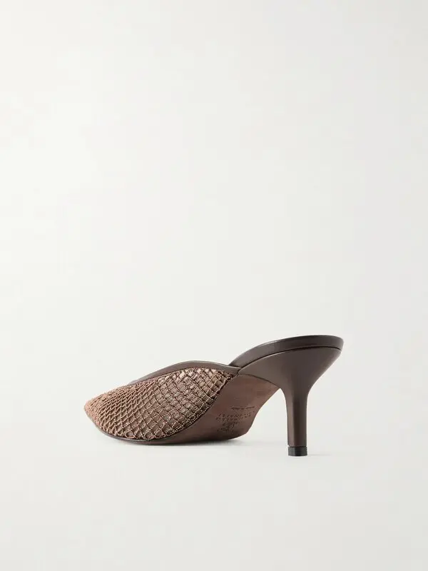 Brunello Cucinelli Embellished Leather-trimmed Mesh Mules