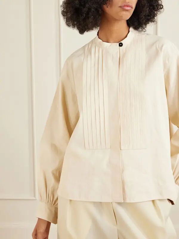 JIL SANDER Pleated Linen Shirt - Neutrals