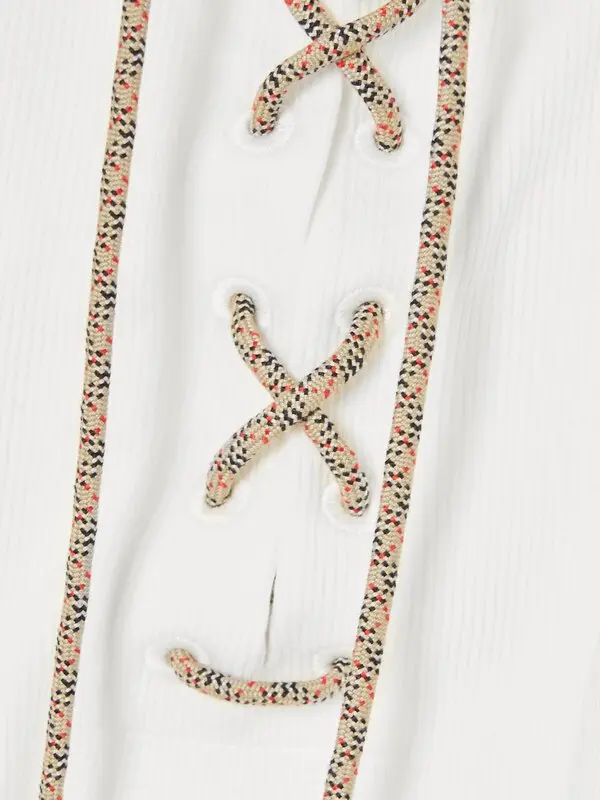 Burberry Lace-up Embroidered Ribbed Stretch-cotton Jersey Tank - Neutrals