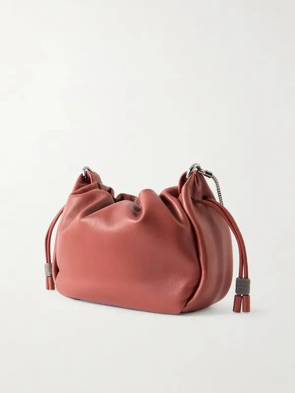 Brunello Cucinelli Mellow Mini Bead-embellished Leather Bucket Bag - Red