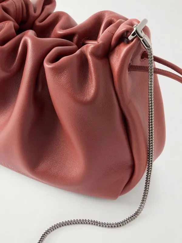 Brunello Cucinelli Mellow Mini Bead-embellished Leather Bucket Bag - Red