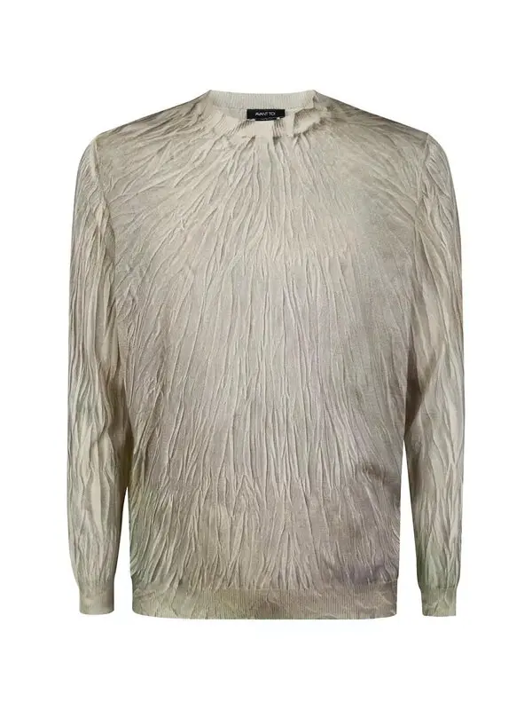 Avant Toi Textured Crew Neck Long Sleeve Sweater - Neutrals