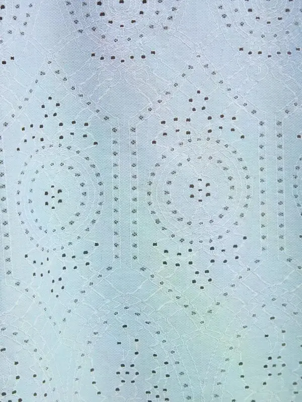 MOS MOSH Perforated Geometric Pattern V-neck Blouse - Blue