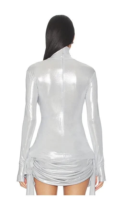 Norma Kamali Metallic Long Sleeve Turtleneck Top