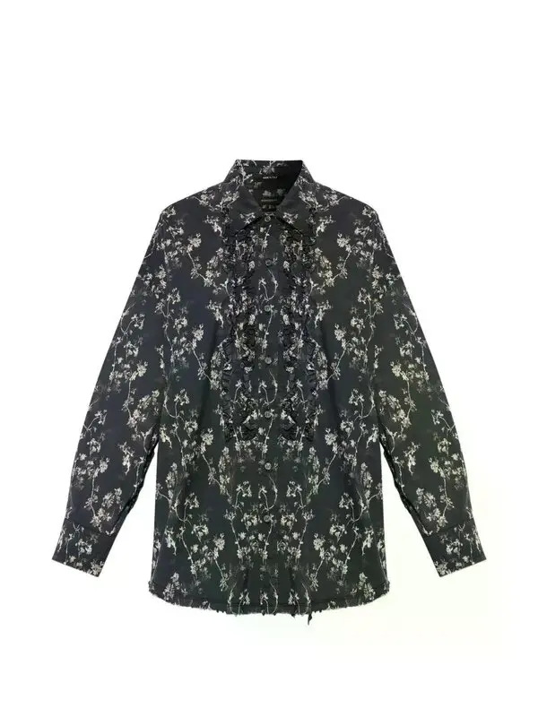 R13 Ruffled Floral-print Cotton Shirt - Black