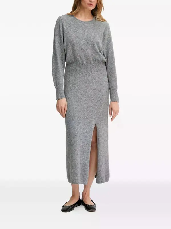 OUI Rib-knit Slit-detail Midi Dress - Grey
