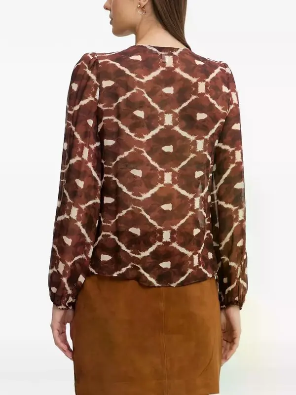 PEDRO DEL HIERRO All-over Pattern Ruffle Trim Long Sleeve Top