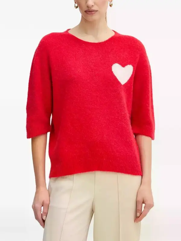 OUI Heart Motif Crew Neck Sweater - Red