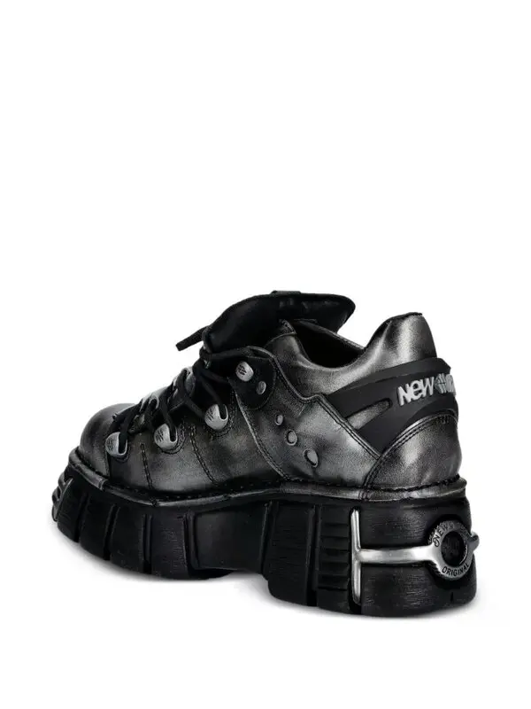 NEW ROCK Silver Tone Lace-up Lug Sole Trainers - Grey