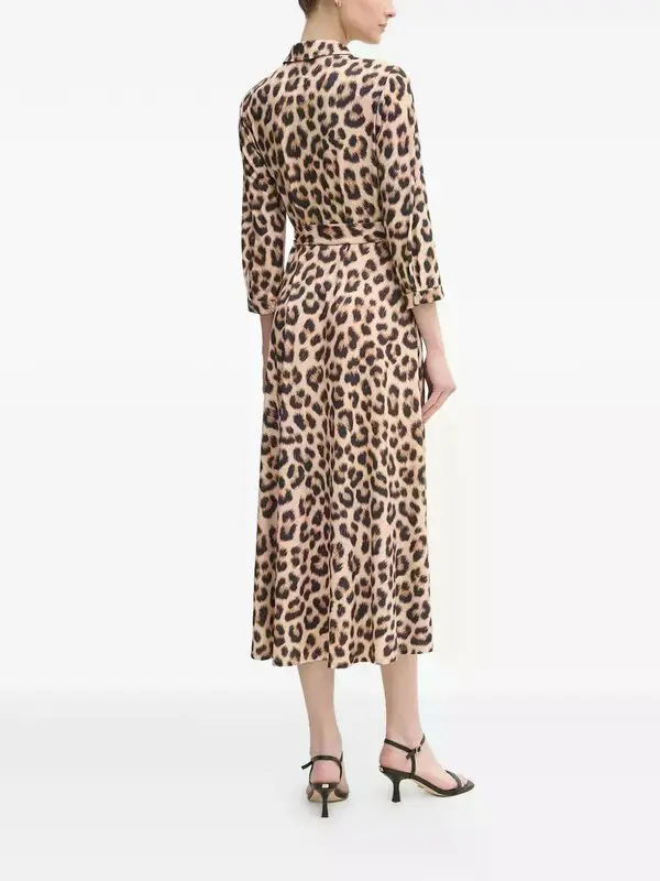 OUI Leopard Print Collared Midi Shirt Dress