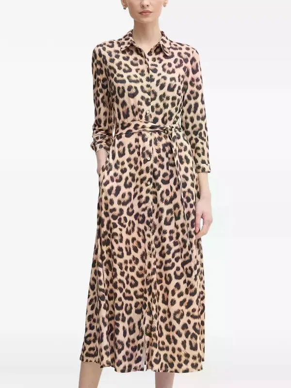 OUI Leopard Print Collared Midi Shirt Dress
