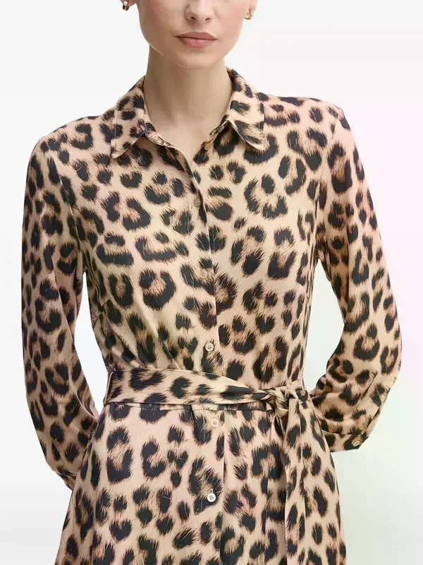 OUI Leopard Print Collared Midi Shirt Dress