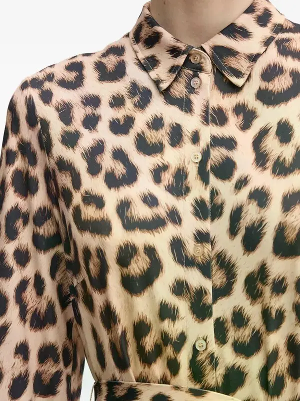 OUI Leopard Print Collared Midi Shirt Dress