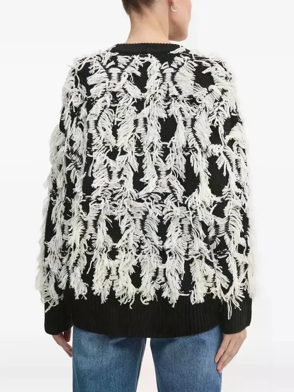 OUI Fringed Knitted Round Neck Sweater