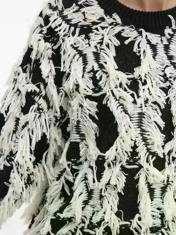OUI Fringed Knitted Round Neck Sweater