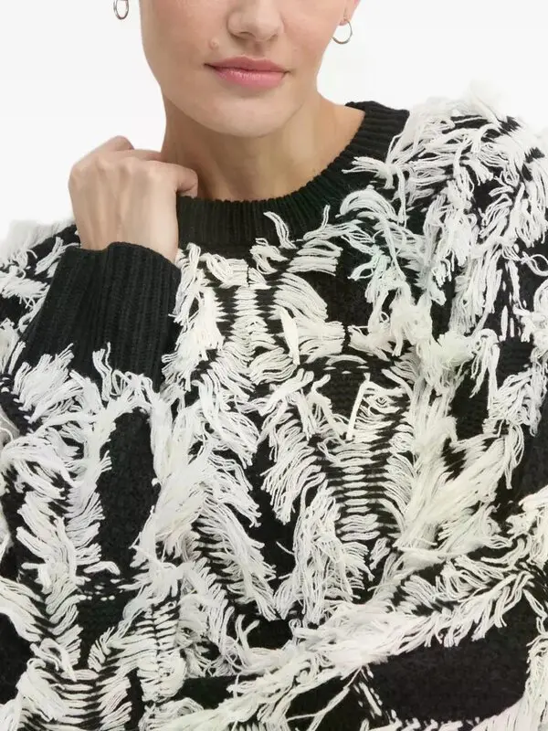 OUI Fringed Knitted Round Neck Sweater