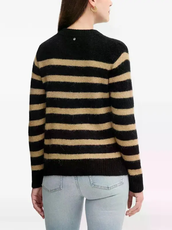 MOS MOSH Striped Round Neck Sweater - Black
