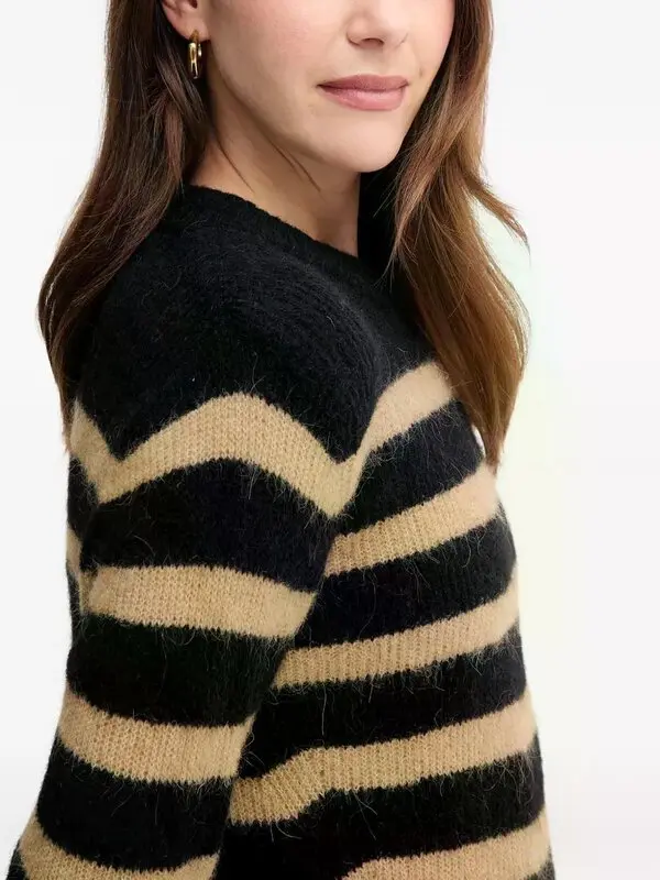 MOS MOSH Striped Round Neck Sweater - Black