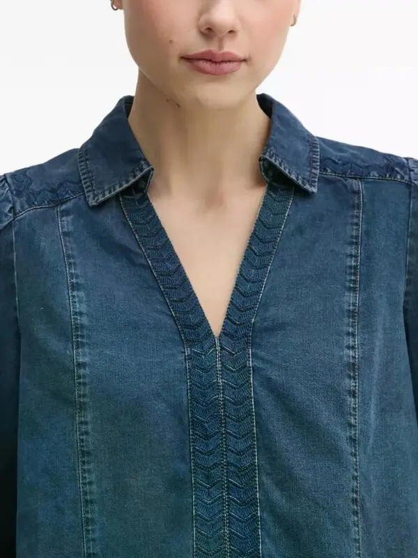 MOS MOSH V-neck Embroidered Denim Blouse