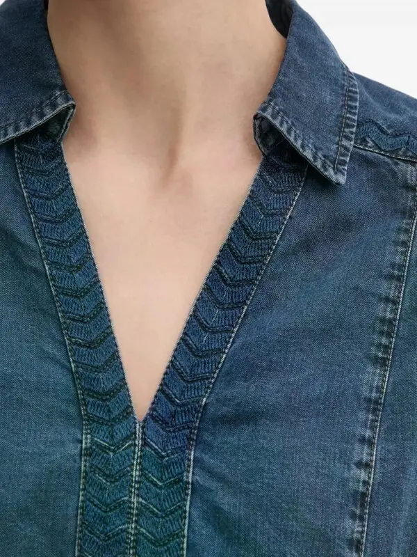 MOS MOSH V-neck Embroidered Denim Blouse