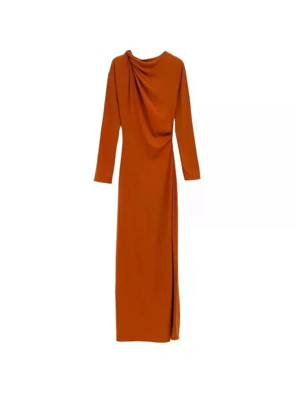 Atlein Long Sleeve Draped Dress - Brown