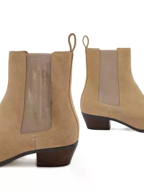 ODISSI Calf Suede Almond Toe Pull-tab Boots - Neutrals