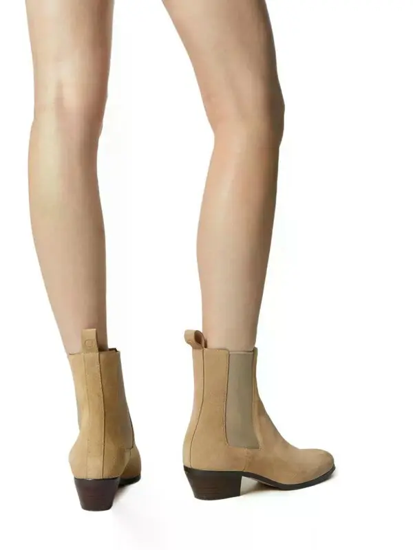 ODISSI Calf Suede Almond Toe Pull-tab Boots - Neutrals