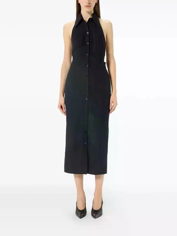 Blumarine Plissé Button Midi Dress - Black