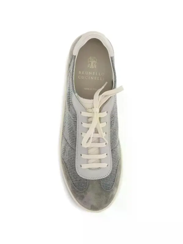 Brunello Cucinelli Cotton Knit, Suede And Matte Calfskin Sneakers