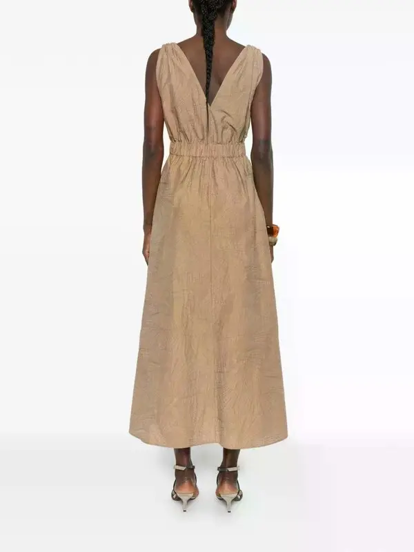 Brunello Cucinelli V-neck Belted Midi Dress - Brown