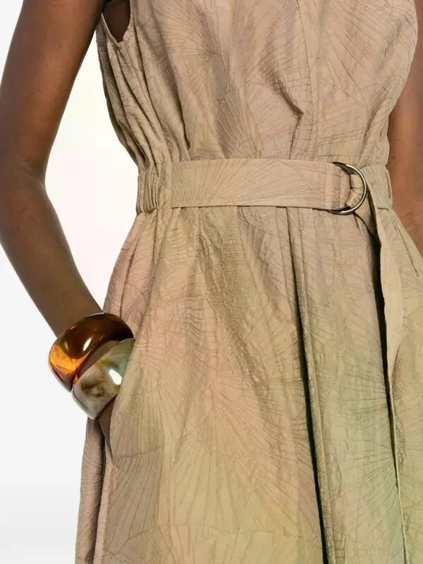 Brunello Cucinelli V-neck Belted Midi Dress - Brown