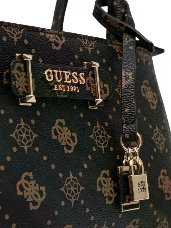 Guess Carrie Monogram Padlock Charm Tote Bag - Brown