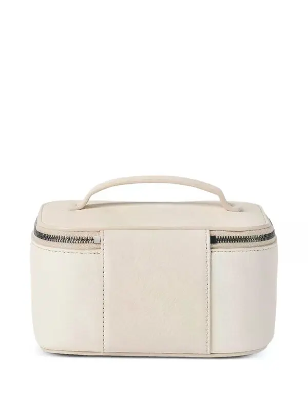 Brunello Cucinelli Grained Calfskin Jewelry Box With Shiny Zipper Pull - Neutrals