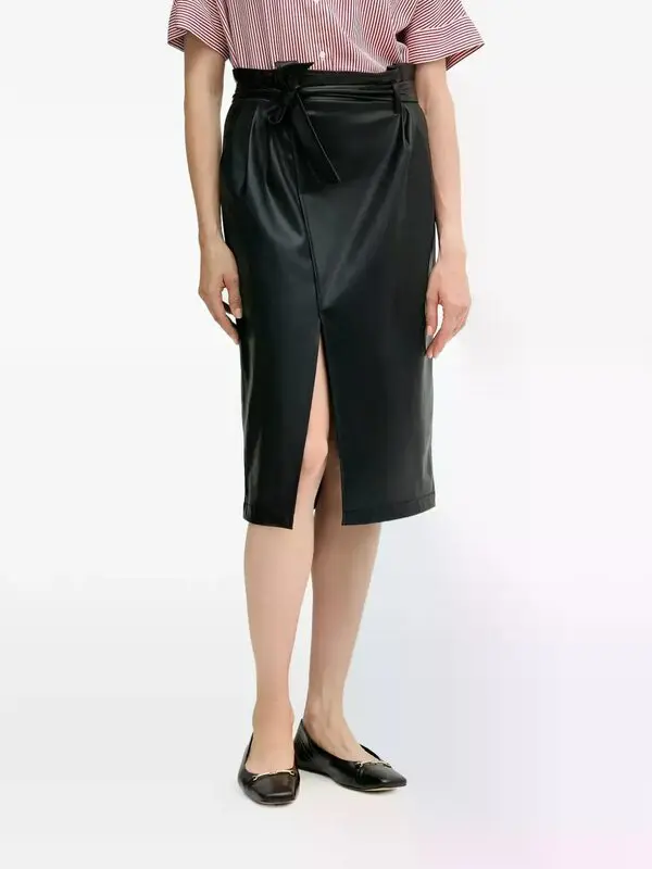 OUI Tie-waist Slit Midi Skirt - Black