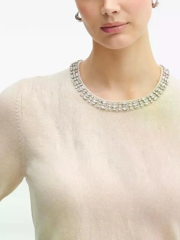 JOOP! Krissi Embellished Round Neck Short Sleeve Sweater - Neutrals