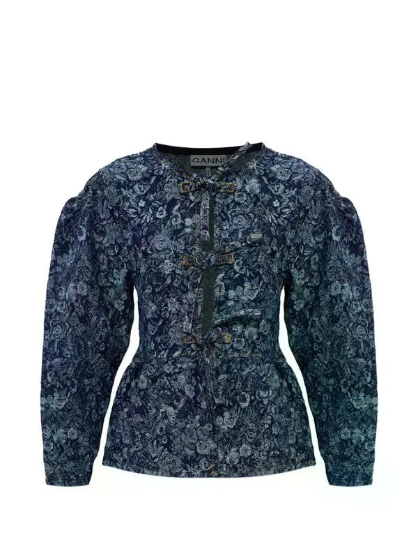 GANNI Floral-pattern Denim Blouse - Blue
