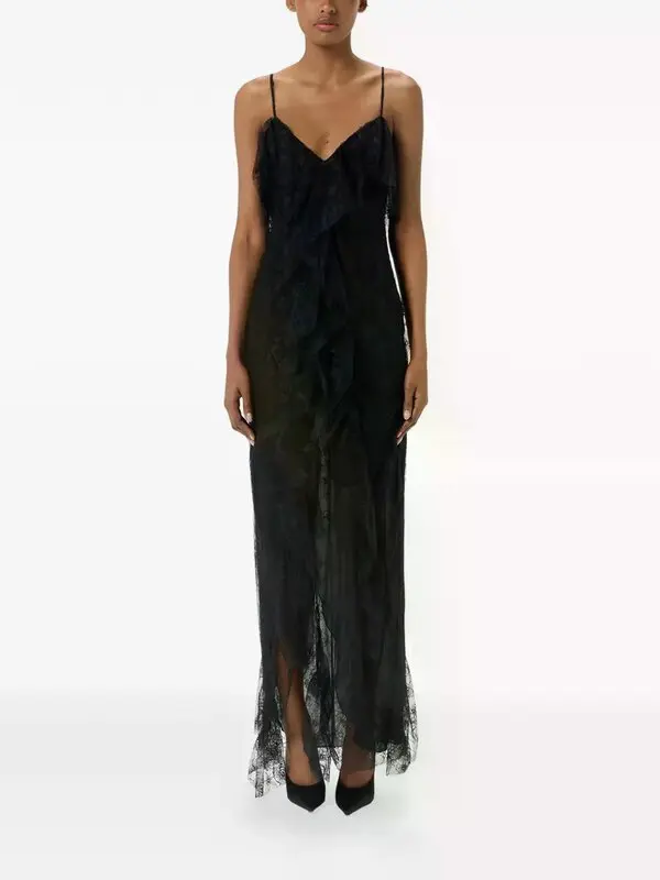 Blumarine Lace Patterned Ruffled Maxi Dress
