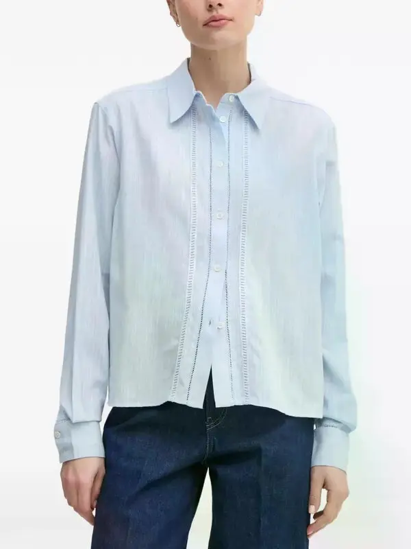 MOS MOSH Light Button-down Shirt With Ladder Stitch Detail - Blue