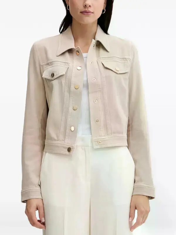 MARC AUREL Beige Buttoned Pocket Cropped Jacket