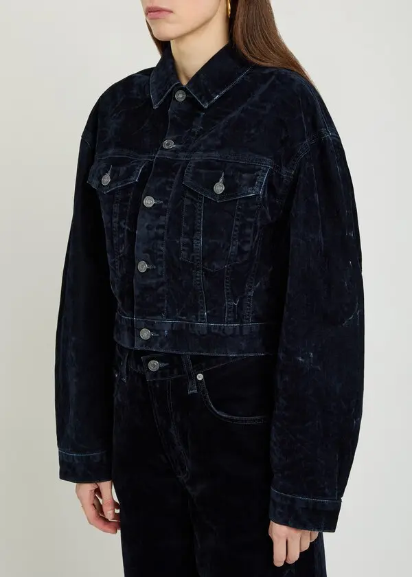 AGOLDE Cropped Velvet Jacket - Navy
