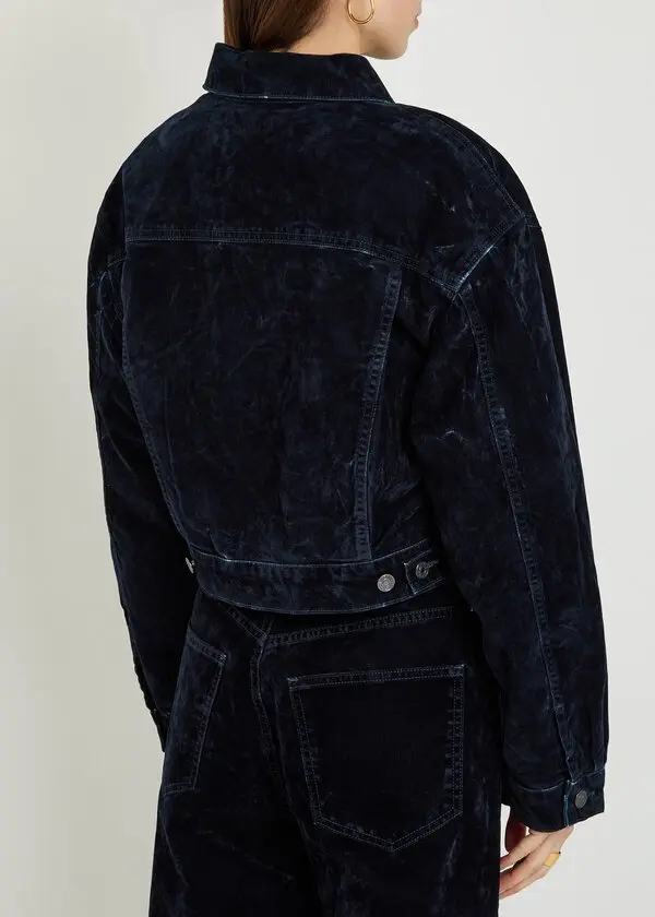 AGOLDE Cropped Velvet Jacket - Navy